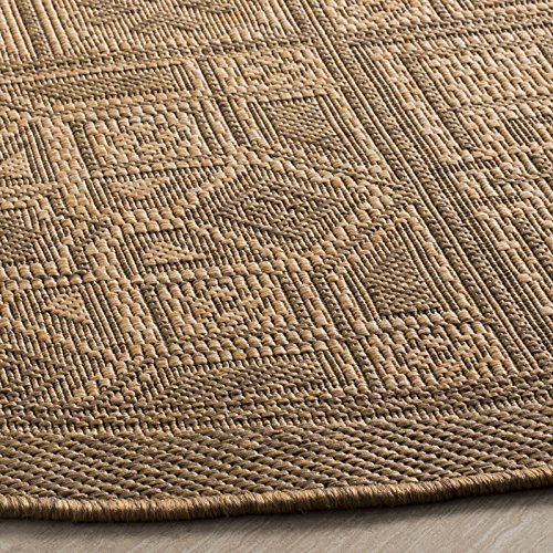 SAFAVIEH Courtyard Collection 6'7" Round Gold / Natural CY6947 Indoor/ Outdoor Splashproof Easy Scrubbing Patio Backyard Mudroom Area Rug