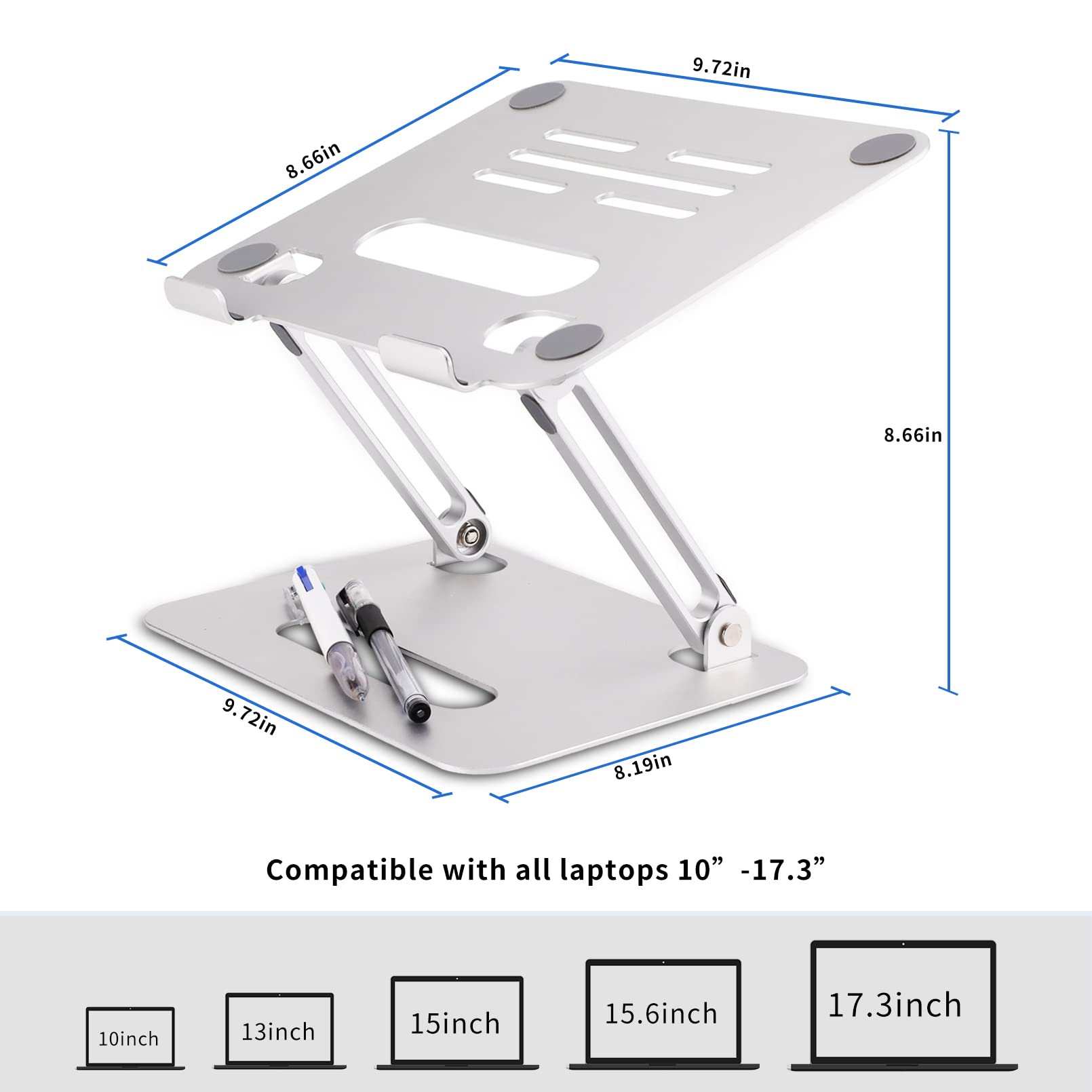 BFSGSGMR Aluminum Laptop Stand, Lifting and Folding Computer Stand, Ergonomic Laptop Stand, Compatible with MacBook Pro/Air, Laptop, up to 17 inches (Silver)