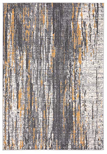 Abani Rugs Grey & Yellow Painted Pattern Area Rug Bold Rugged Contemporary Modern Style Accent, Laguna Collection | Turkish Made Superior Comfort & Construction | Stain Shed Resistant (5' x 7')