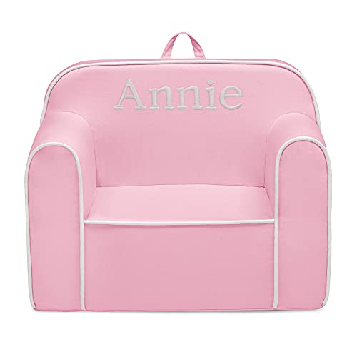 Delta Children Cozee Chair for Kids - 1 Seater Foam Toddler Couch can be Personalized with Name, Has Removable Cover for Easy Machine Washing (25x18x20.5 Inches, Pink and White)