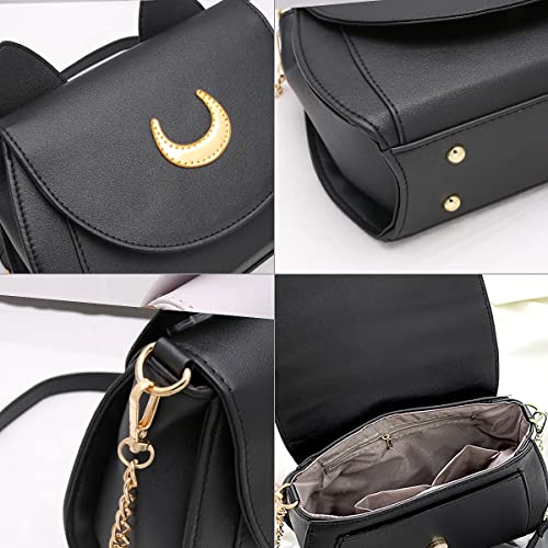 Akstore Women's Handbag Cat Purses Cosplay Sailor Moon Bag PU Leather Girls Handbag Shoulder Bags (Black)