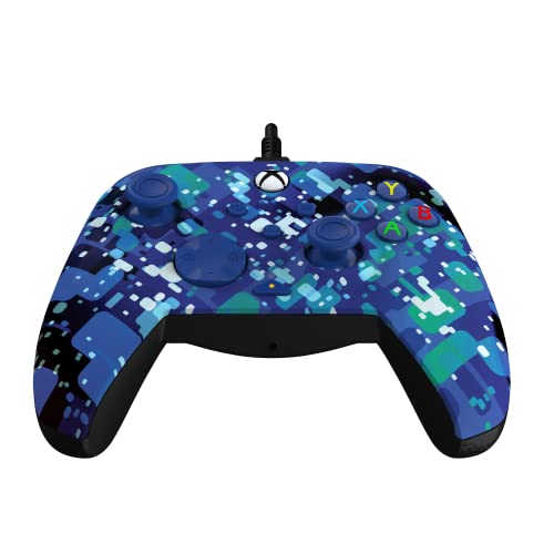 PDP Gaming REMATCH Enhanced Wired Controller Licensed for Xbox Series X|S/Xbox One/PC/Windows, Mappable Back Buttons, Advanced Customizable App - Digital Glitch Blue