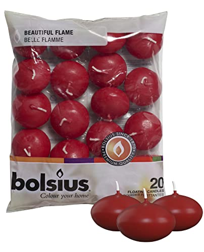 Bolsius Unscented 1.75" Floating Candles â Set of 20 Red Floating Candles â Cute and Elegant Burning Candles â Candles with Nice and Smooth Flame â Party Accessories