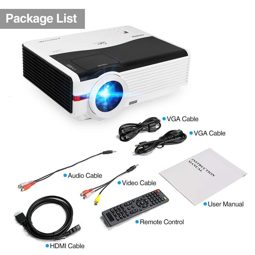 6200LM WiFi Bluetooth Projector Wireless HD Movies Projector 1080P LED Home Theater Projector 200β Display Compatible with Smartphone, Laptop, HDMI, USB, VGA, TV Stick, PS4 for Outdoor Entertainment