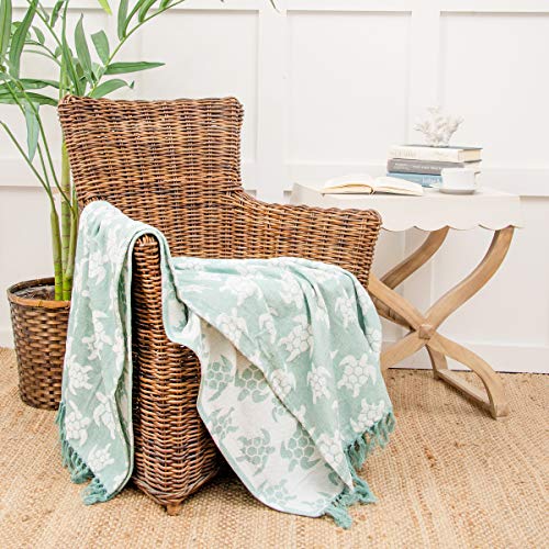 C&F Home Chenille Sea Turtles Coastal Nautical Tropical Beach Seafoam Blue Reversible Throw Blanket with Fringe Soft Cozy Decor Decoration for Couch Sofa Bed 50x60 inches Blue
