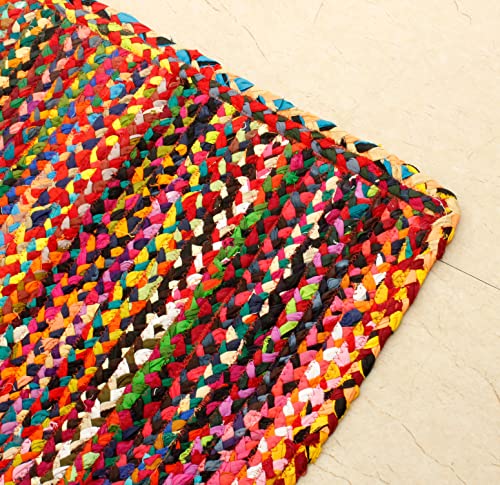 COTTON CRAFT Cotton Chindi Braid Rag Rug - Boho Farmhouse Rustic Area Accent Throw Rug - Handwoven Reversible Natural Recycled Cotton - Living Room Den Study Home Décor Gift - 3' x 5' - Multi Color
