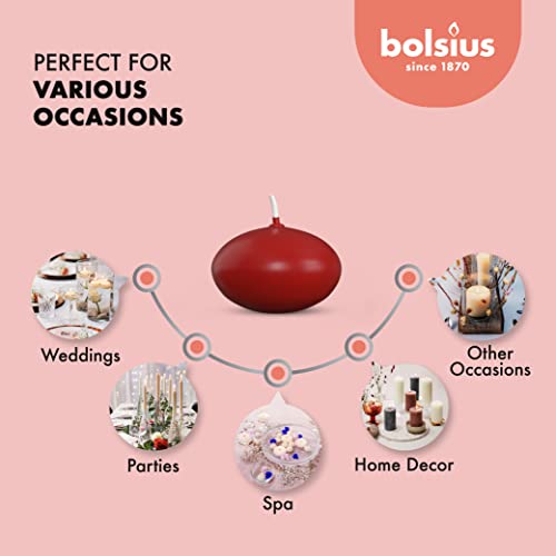 Bolsius Unscented 1.75" Floating Candles – Set of 20 Red Floating Candles – Cute and Elegant Burning Candles – Candles with Nice and Smooth Flame – Party Accessories