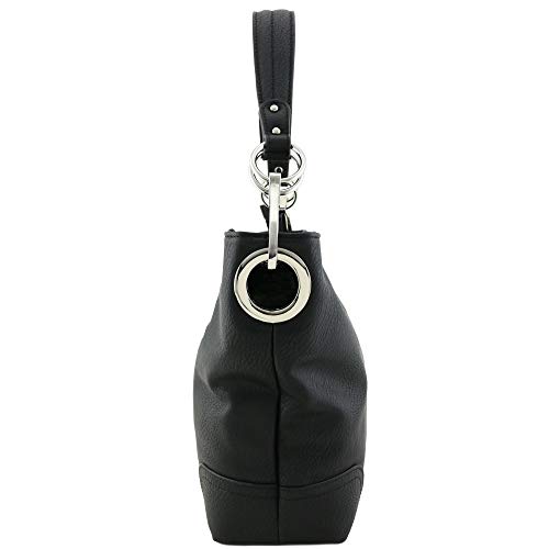 Hobo Shoulder Bag with Big Snap Hook Hardware (Black)