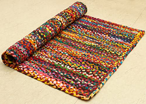 COTTON CRAFT Cotton Chindi Braid Rag Rug - Boho Farmhouse Rustic Area Accent Throw Rug - Handwoven Reversible Natural Recycled Cotton - Living Room Den Study Home Décor Gift - 3' x 5' - Multi Color