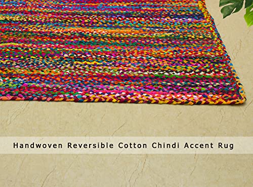 COTTON CRAFT Cotton Chindi Braid Rag Rug - Boho Farmhouse Rustic Area Accent Throw Rug - Handwoven Reversible Natural Recycled Cotton - Living Room Den Study Home Décor Gift - 3' x 5' - Multi Color