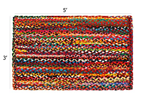 COTTON CRAFT Cotton Chindi Braid Rag Rug - Boho Farmhouse Rustic Area Accent Throw Rug - Handwoven Reversible Natural Recycled Cotton - Living Room Den Study Home Décor Gift - 3' x 5' - Multi Color