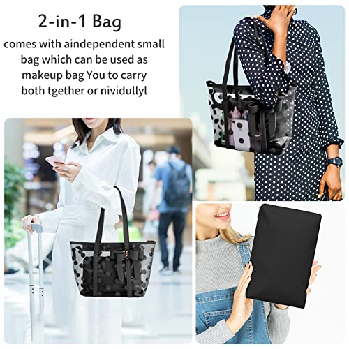PG6 FF1 Women Waterproof Clear Tote Bags Shoulder Bag Handbag Beach Bag Shopping Bag Work Bag, Black, One Size