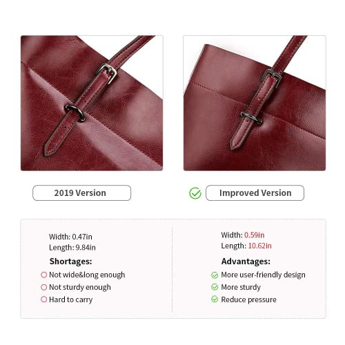 Kattee Vintage Genuine Leather Tote Shoulder Bag for Women Satchel Handbag with Top Handles (1-Red)