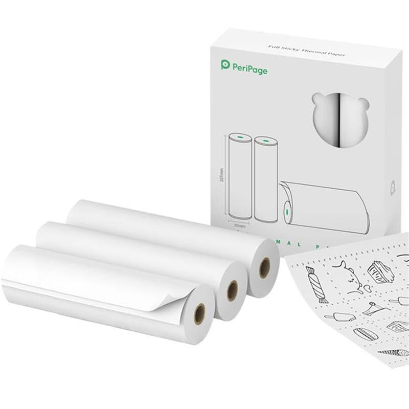 3Rolls / Box White Sticky Notes List Label Sticker Thermal Adhesive Photo Paper For Peripage A9 Max A9S Max Phomemo M04S / M04AS Mini Printer - 4 inch (107mm * 30mm)