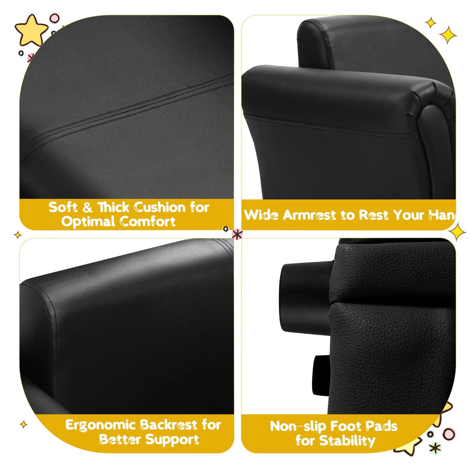 INFANS 2 Seat Children Sofa, Upholstered Couch with Footstool Sturdy Wood Construction, Armrest Couch for Preschool Children Boys Girls, Kid Couch Lounge Bed with Ottoman (Black)