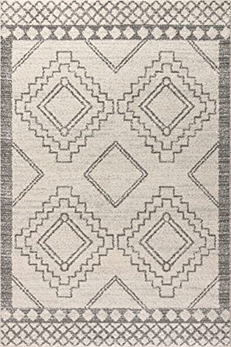 JONATHAN Y MOH200B-8 Amir Moroccan Beni Souk Indoor Area-Rug Bohemian Farmhouse Rustic Geometric Easy-Cleaning Bedroom Kitchen Living Room Non Shedding, 8 X 10, Cream,Gray
