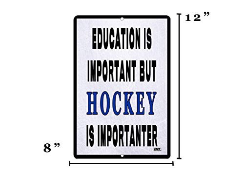 Rogue River Tactical Funny Hockey Player Metal Tin Sign Wall Decor Man Cave Bar Education is Important BUT