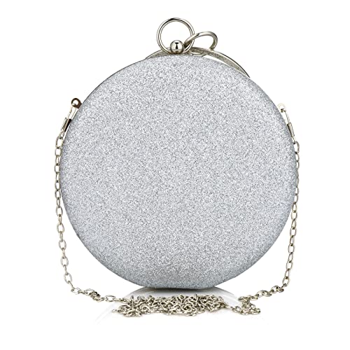 Women's Round Ball Clutch Rhinestone Ring Handle Designer Wristlets Handbag Purse Wedding Party Prom Evening Bag (Silver)
