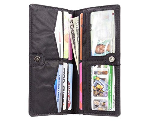 Big Skinny Women's Executive Leather Bi-Fold Checkbook Slim Wallet, Holds Up to 40 Cards, Black
