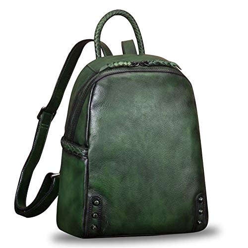 Genuine Leather Backpack for Women Vintage Handmade Casual Knapsack Satchel Cute Bagpacks Daypack Purse (DarkGreen)