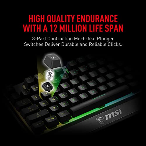 MSI Vigor GK30 RGB Gaming Keyboard, 6-Zone RGB Lighting, Water Repellent & Splash-Proof, Mechanical-Like Plunger Switches