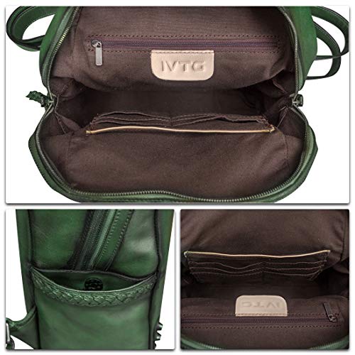 Genuine Leather Backpack for Women Vintage Handmade Casual Knapsack Satchel Cute Bagpacks Daypack Purse (DarkGreen)
