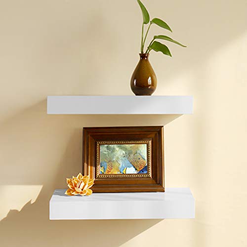 WELLAND New Chicago Floating Shelves Set of 2, 2" Thickness 9.25" Depth Floating Wall Shelves Ledge Shelves, 16-inch, White