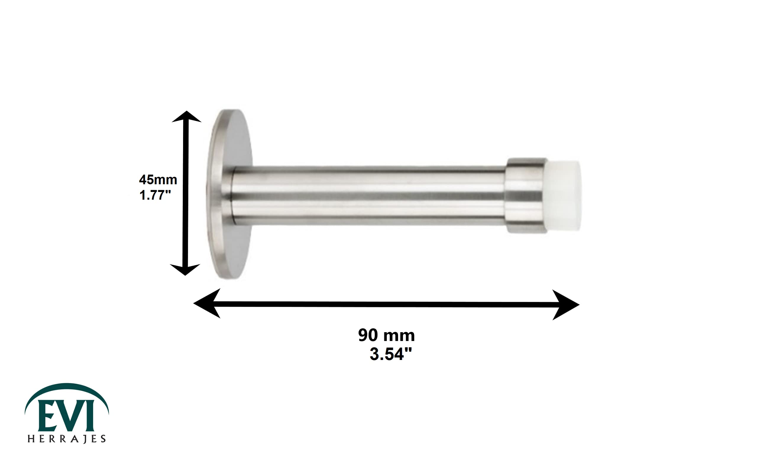 Adhesive Door Stop for Wall Mounting | Length: 3,5" | Stainless Steel | White Rubber | Anti Shock Absorber | 040128ADAM | EVI Hardware