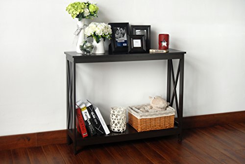 Espresso Finish 2-Tier X-Design Occasional Console Sofa Table Bookshelf