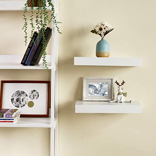 WELLAND New Chicago Floating Shelves Set of 2, 2" Thickness 9.25" Depth Floating Wall Shelves Ledge Shelves, 16-inch, White
