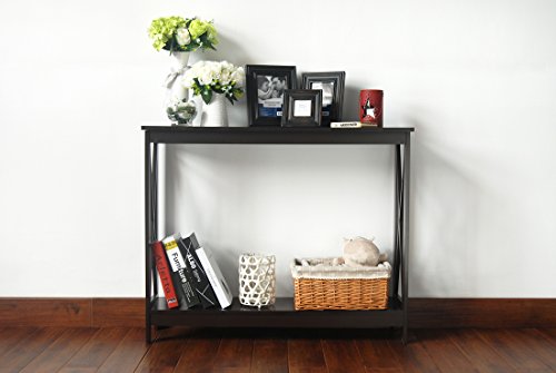 Espresso Finish 2-Tier X-Design Occasional Console Sofa Table Bookshelf