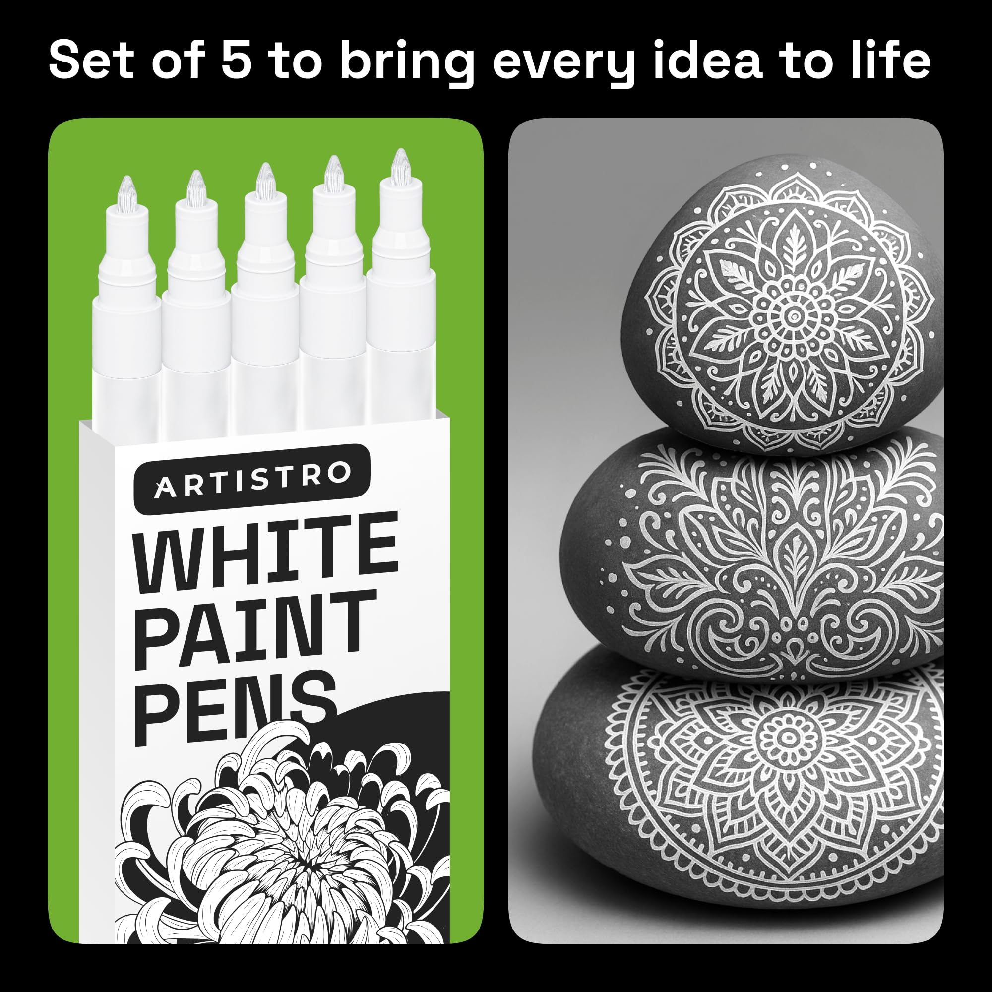 White Paint Pen for Rock Painting, Stone, Ceramic, Glass, Wood, Tire, Fabric, Metal, Canvas. Set of 5 Acrylic Paint White Marker Water-based Extra-fine Tip