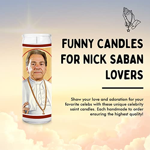 Saban Celebrity Prayer Candle - Funny Saint Candle - 8 inch Glass Prayer Votive - 100% Handmade in USA - Novelty Celebrity Gift