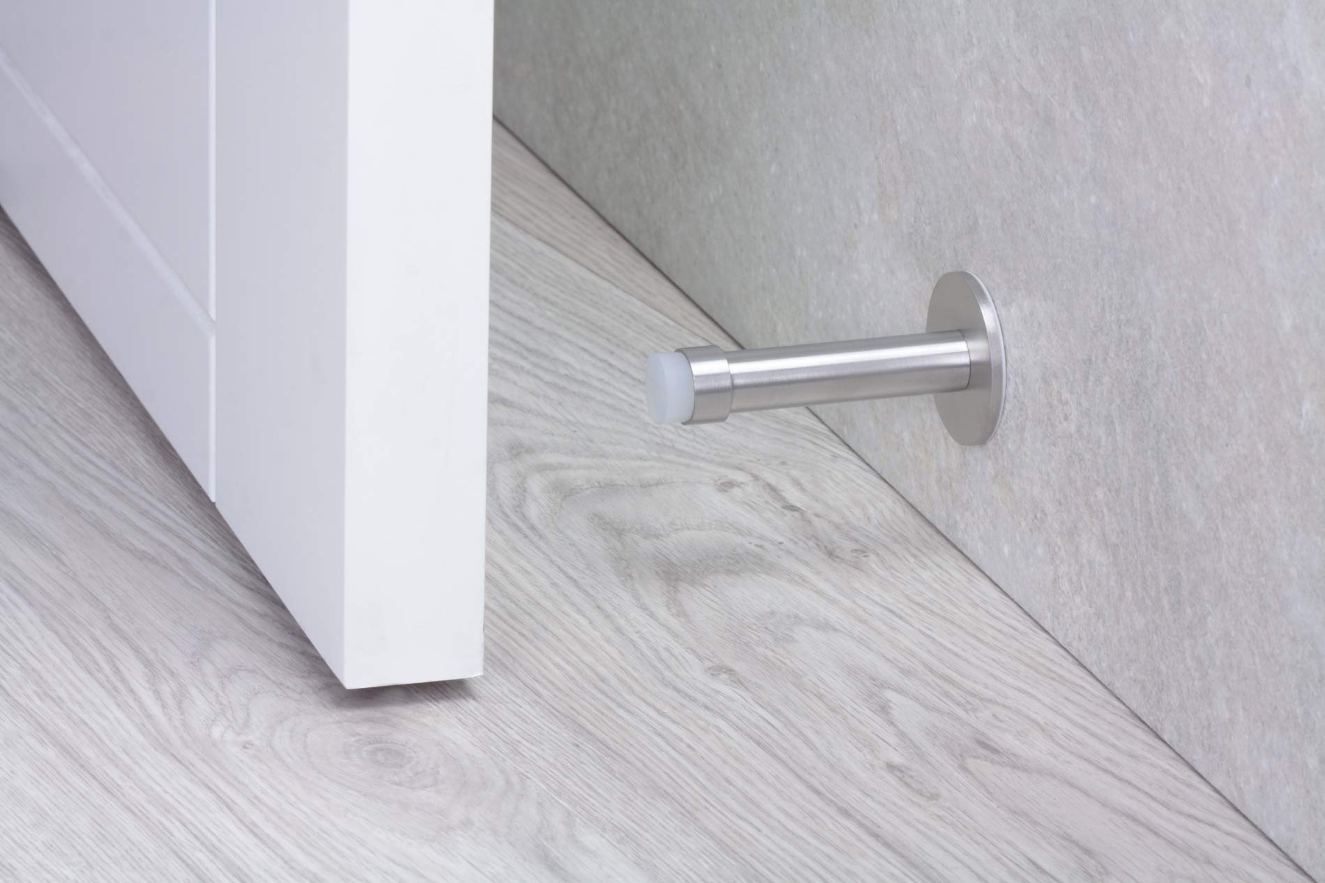Adhesive Door Stop for Wall Mounting | Length: 3,5" | Stainless Steel | White Rubber | Anti Shock Absorber | 040128ADAM | EVI Hardware