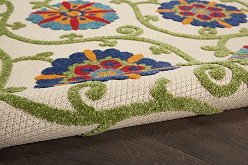 Nourison Aloha Indoor/Outdoor Blue/Multicolor 4' x ROUND Area -Rug, Easy -Cleaning, Non Shedding, Bed Room, Living Room, Dining Room, Deck, Backyard, Patio (4 Round)