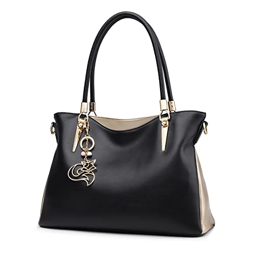 FOXER Women Handbag Leather Purse Lady Tote Shoulder Bag Top Handle Bag Valentine's Day Gifts (Black5)
