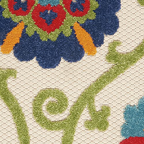 Nourison Aloha Indoor/Outdoor Blue/Multicolor 4' x ROUND Area -Rug, Easy -Cleaning, Non Shedding, Bed Room, Living Room, Dining Room, Deck, Backyard, Patio (4 Round)