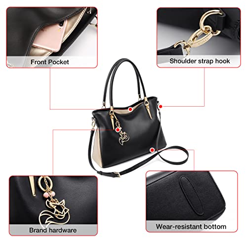 FOXER Women Handbag Leather Purse Lady Tote Shoulder Bag Top Handle Bag Valentine's Day Gifts (Black5)