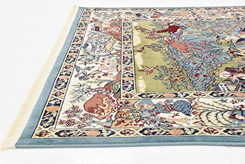 Unique Loom Narenj Collection Classic Traditional Hunting Scene Textured Design Area Rug, Rectangular 5' 0" x 8' 0", Blue/Tan