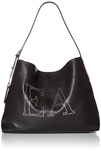 Emporio Armani Designer Leather Hobo Bag Embellished with EA Logo, Black
