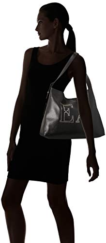 Emporio Armani Designer Leather Hobo Bag Embellished with EA Logo, Black