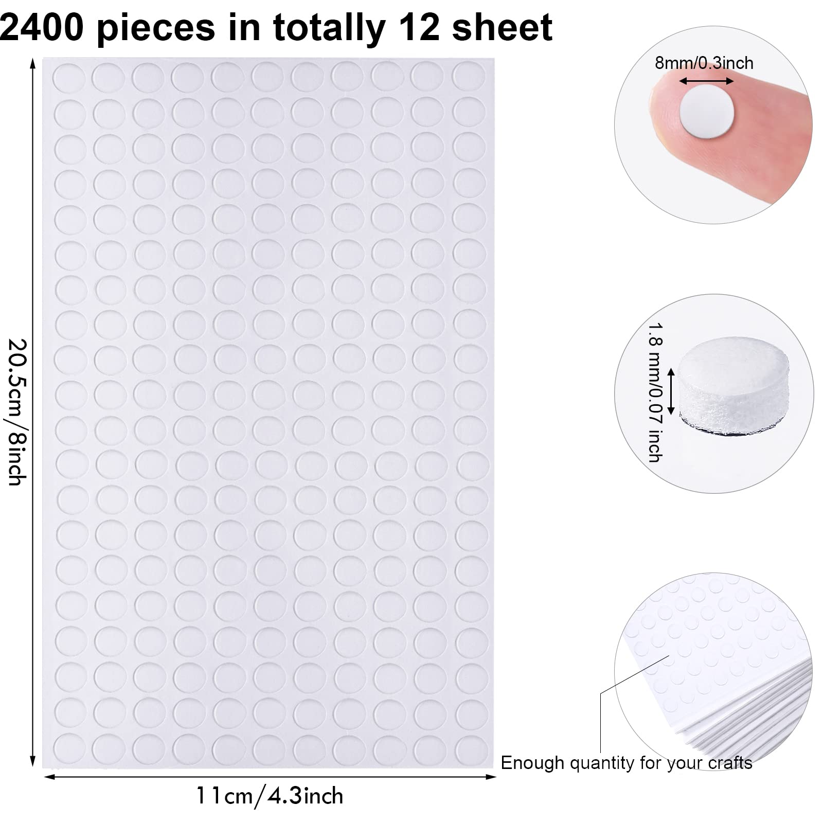 2400 Pieces Foam Dots Dual-Adhesive 3D Foam Tapes Foam Pop Dots Adhesive Mount for Craft DIY Art or Office Supplies, 12 Sheets, Round (0.31 Inch)