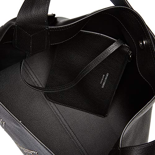 Emporio Armani Designer Leather Hobo Bag Embellished with EA Logo, Black