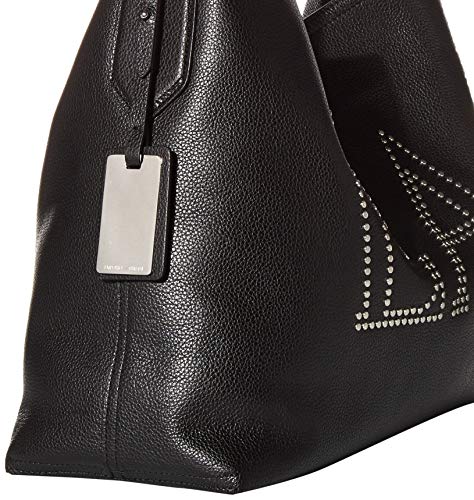 Emporio Armani Designer Leather Hobo Bag Embellished with EA Logo, Black