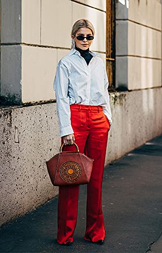 Genuine Leather Handbags for Women, Organizer Top Handle Satchel Vintage Embossing Totem Shoulder Bag