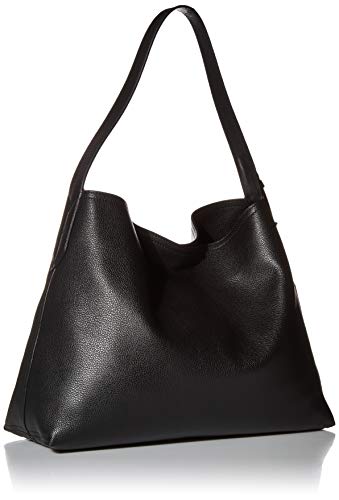 Emporio Armani Designer Leather Hobo Bag Embellished with EA Logo, Black