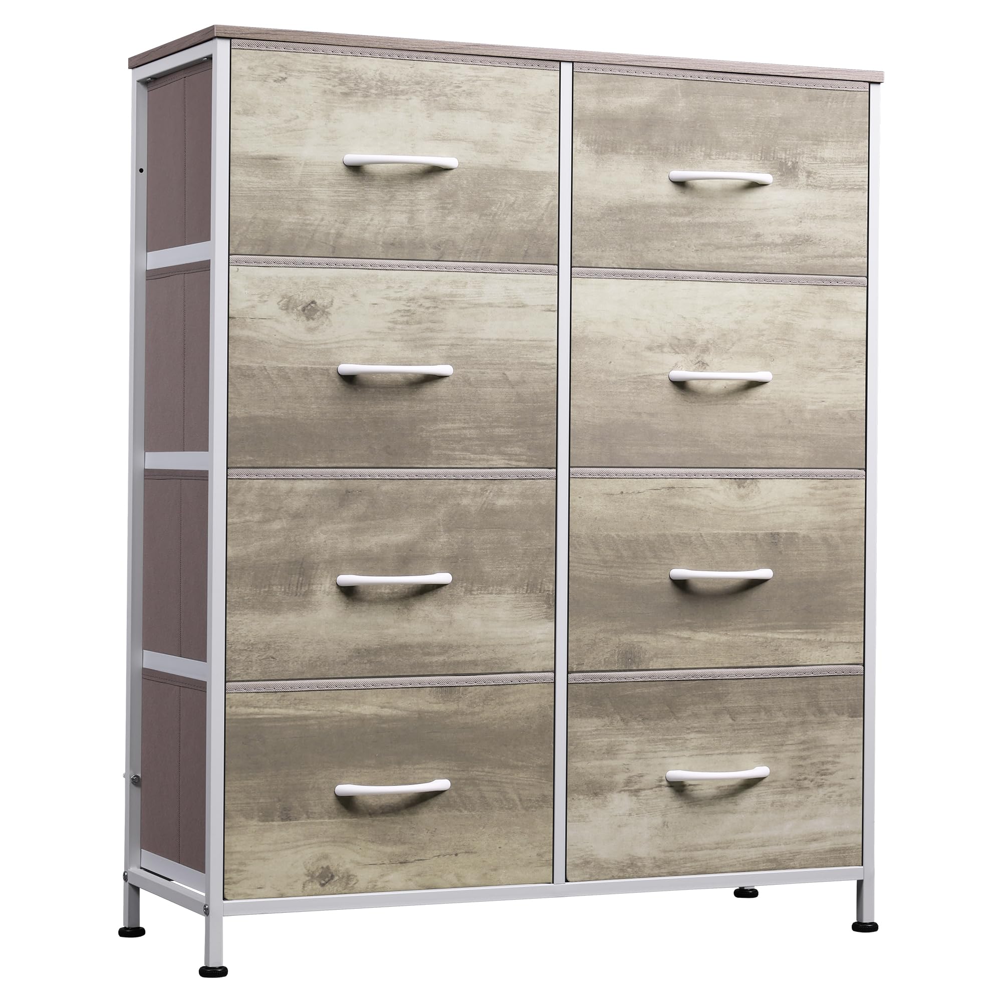 WLIVE Fabric Dresser for Bedroom, Tall Dresser with 8 Drawers, Storage Tower with Fabric Bins, Double Dresser, Chest of Drawers for Closet, Living Room, Hallway, Greige