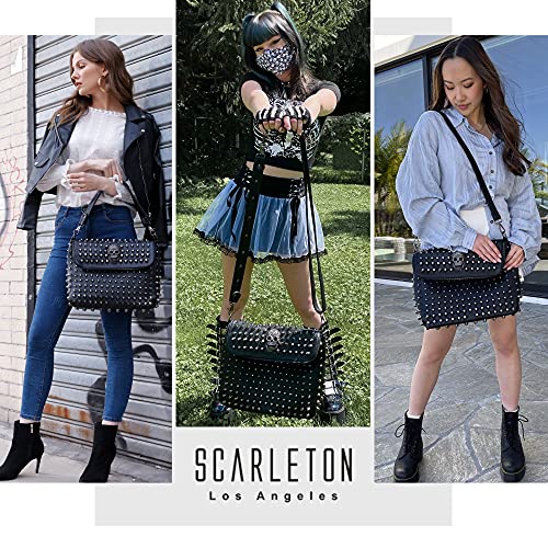Scarleton Studded Skull Bag for Women, Vegan Leather Gothic Punk Rock Rivet Shoulder Bag, Classic Black Crossbody Handbag - Adjustable Strap Sling H141701