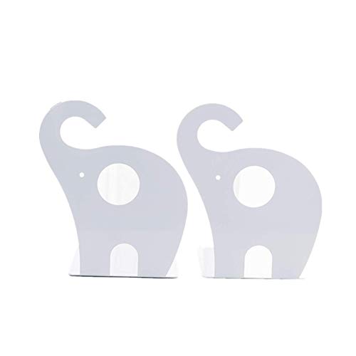 Leoyoubei Vintage Bookends with Felt Pads to Protect Bookshelf Bookcase Non-Slip Heavy Steel Elephant 1 Pairs White