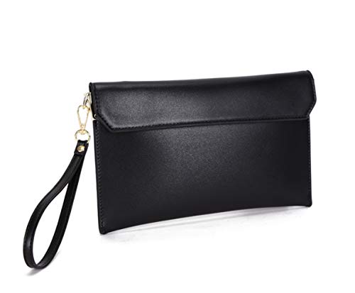 Covelin Women's Wristlet Clutch Handbag Genuine Leather Envelope Evening Shoulder Bags Black